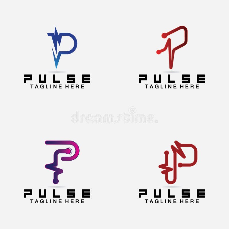 Letter P Pulse Line Logo Design Vector Illustration. Design Combining ...