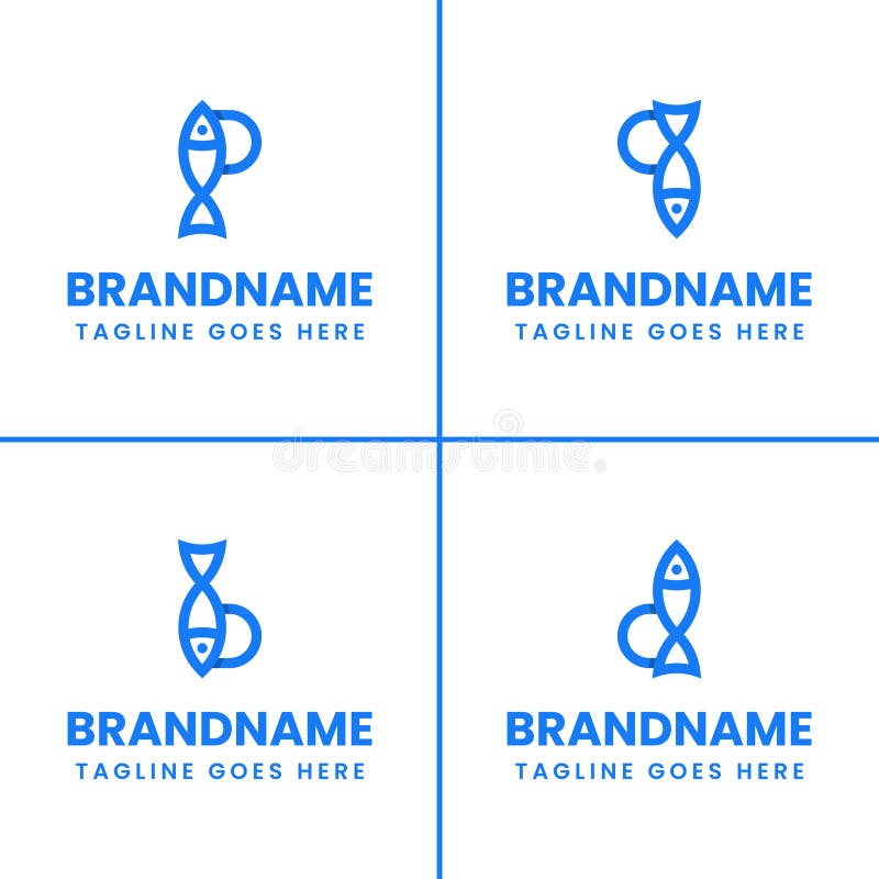 Letter P Q B D Fish Logo Set, Symbolizing Adaptability, Fluidity, and ...