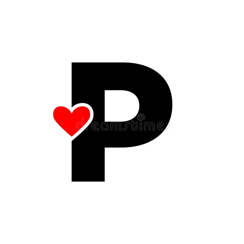 Letter P with Red Heart Monogram. P Letter Icon with Love Stock Vector ...