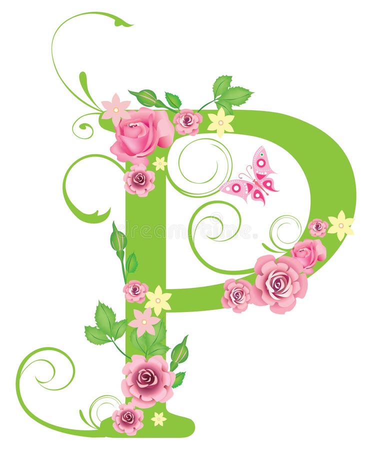 Letter P with roses stock vector. Illustration of graphic - 7967432