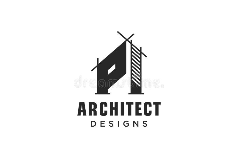 Letter P Simple Modern Building Architecture Logo Design with Line Art ...