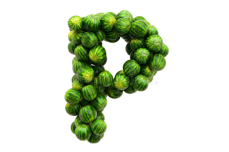 Letter P from Watermelons. 3D Rendering Stock Illustration ...