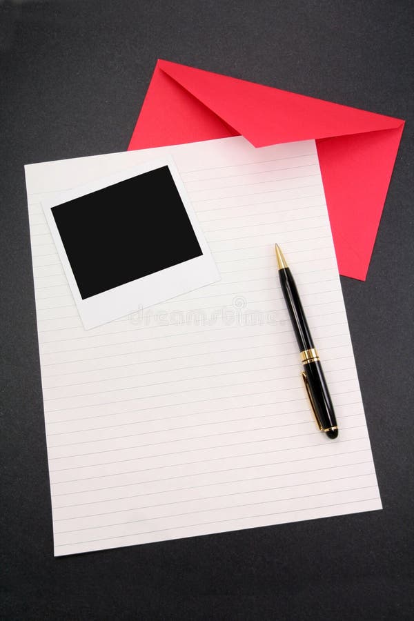 Letter Paper and Red Envelope Stock Image - Image of black, envelop ...