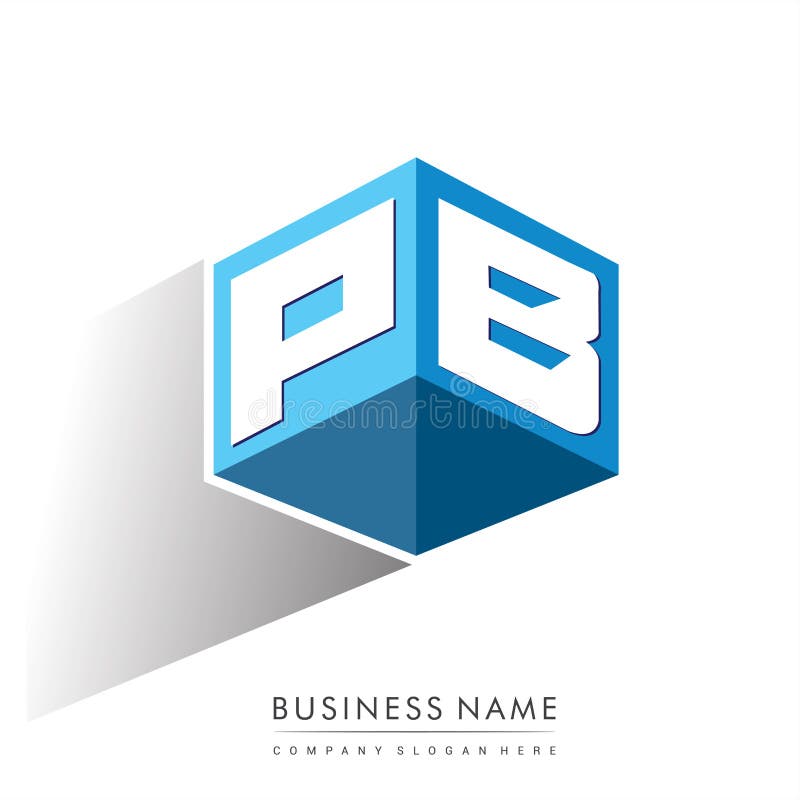 Letter PB Logo in Hexagon Shape and Blue Background, Cube Logo with ...