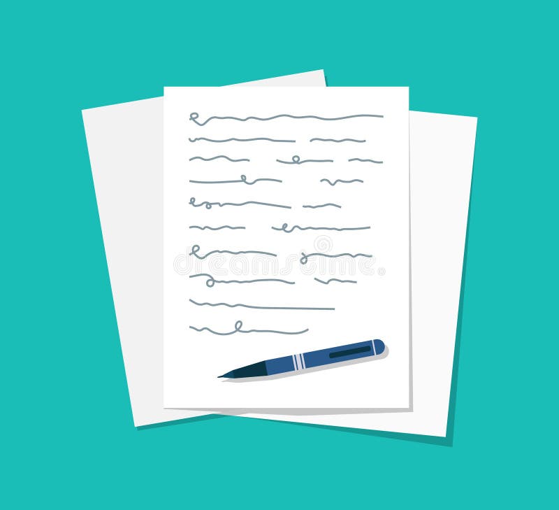 Letter with Pen and Written Text. Paper Sheets with Pencil and ...