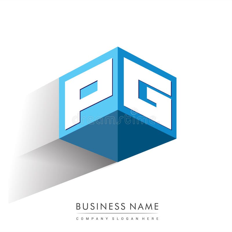 Letter PG Logo in Hexagon Shape and Blue Background, Cube Logo with ...