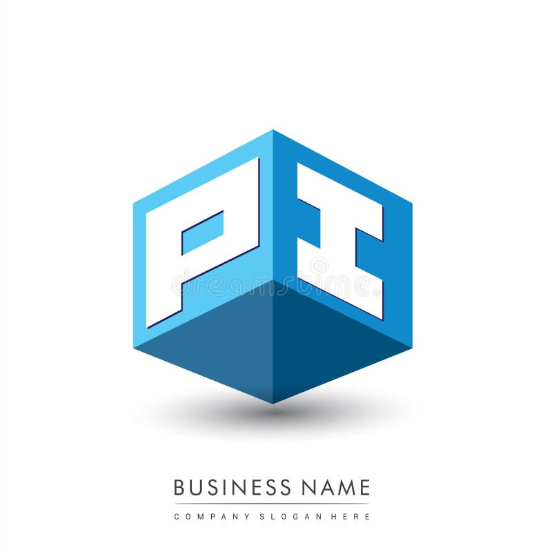 Letter PI Logo in Hexagon Shape and Blue Background, Cube Logo with ...