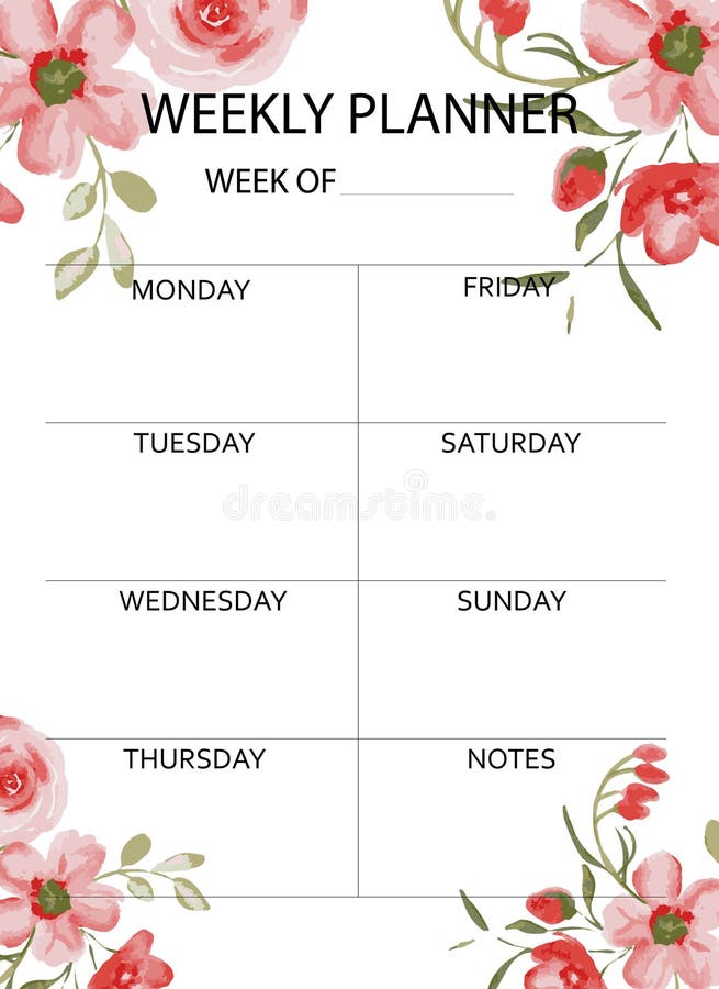 Weekly Planner Template Portrait Stock Illustrations – 87 Weekly ...