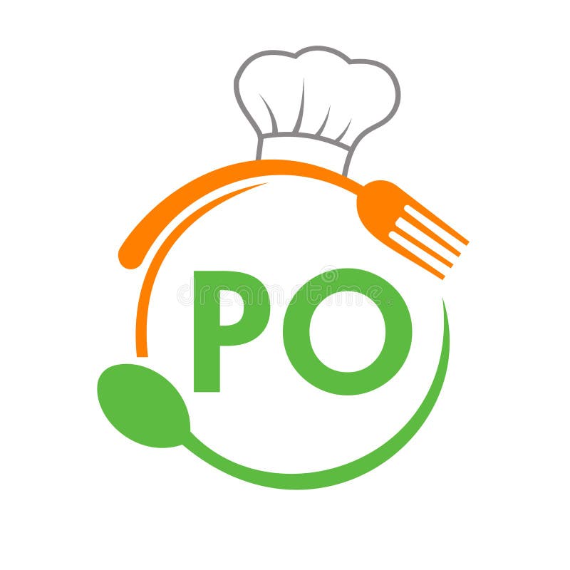 Letter PO Restaurant Logo with Chef Hat Spoon and Fork Template ...