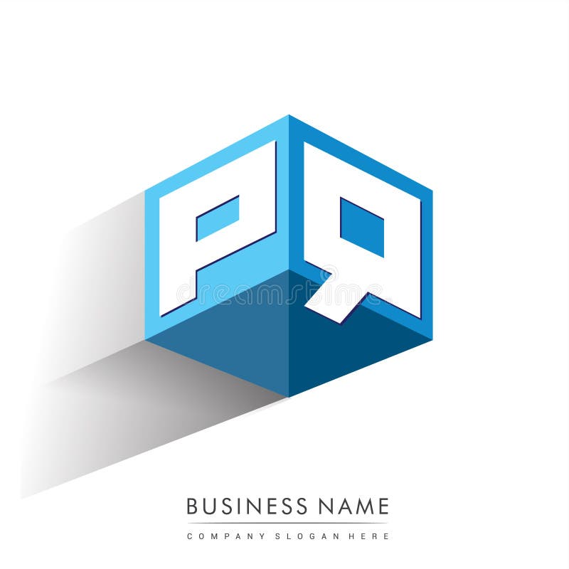 Letter PQ Logo in Hexagon Shape and Blue Background, Cube Logo with ...