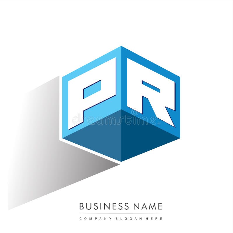 Letter PR Logo in Hexagon Shape and Blue Background, Cube Logo with ...