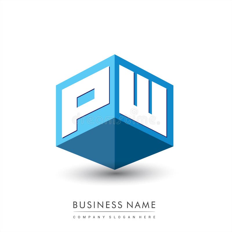 Letter PW Logo in Hexagon Shape and Blue Background, Cube Logo with ...