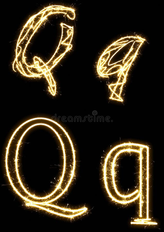 Letter Q. Alphabet Made by Sparkler. Isolated on a Black Background ...