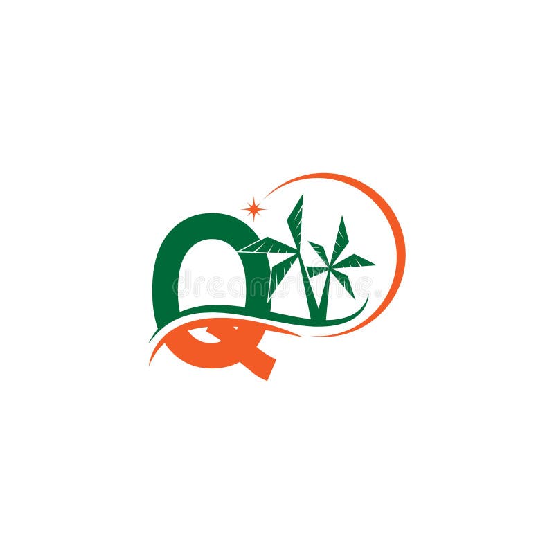 Letter Q Blends with Coconut Trees by the Beach at Night Stock ...