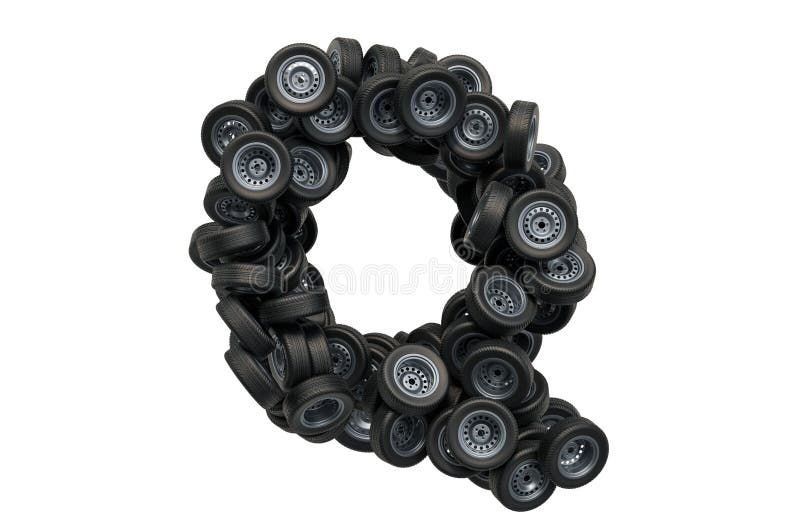 Letter Q From Car Wheels, 3D Rendering Stock Illustration ...