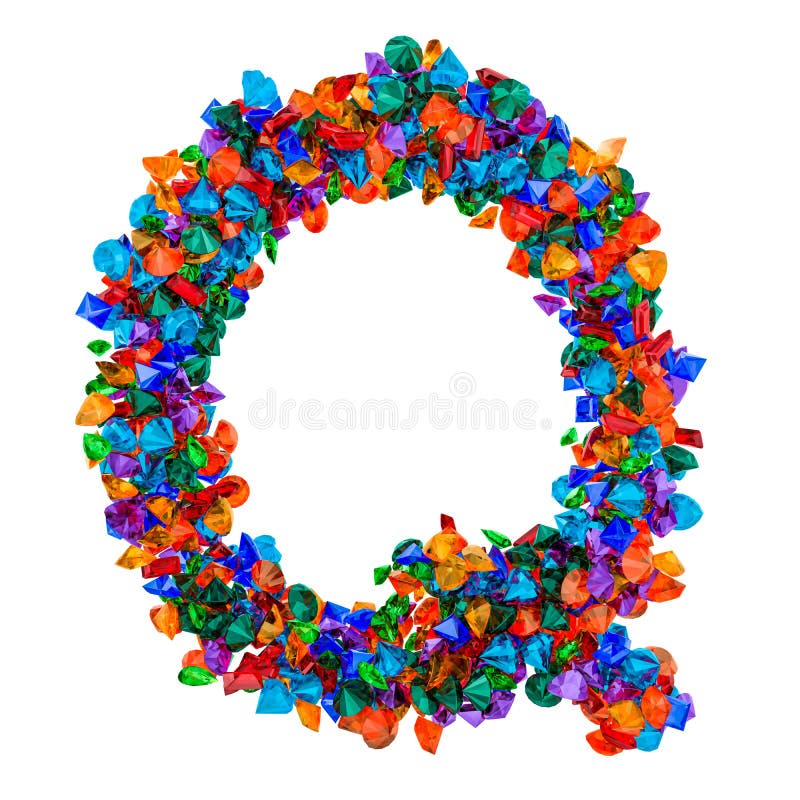 Letter Q from Colored Gemstones. 3D Rendering Stock Illustration ...