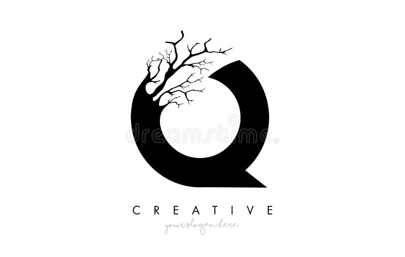 Letter Q Design Logo with Creative Tree Branch. Q Letter Tree Icon Logo ...