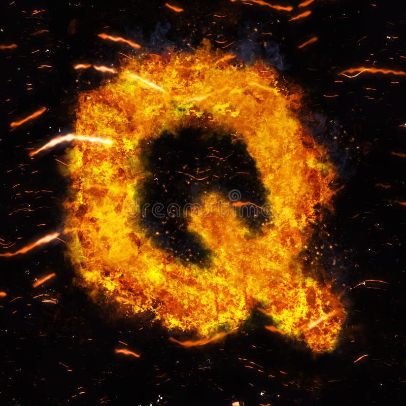 Letter Q Flame Explosion Shape With Embers And Sparks Stock ...