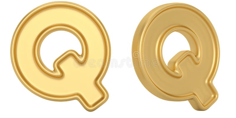 Letter Q from Gold Solid Alphabet Isolated on White Background. 3D ...