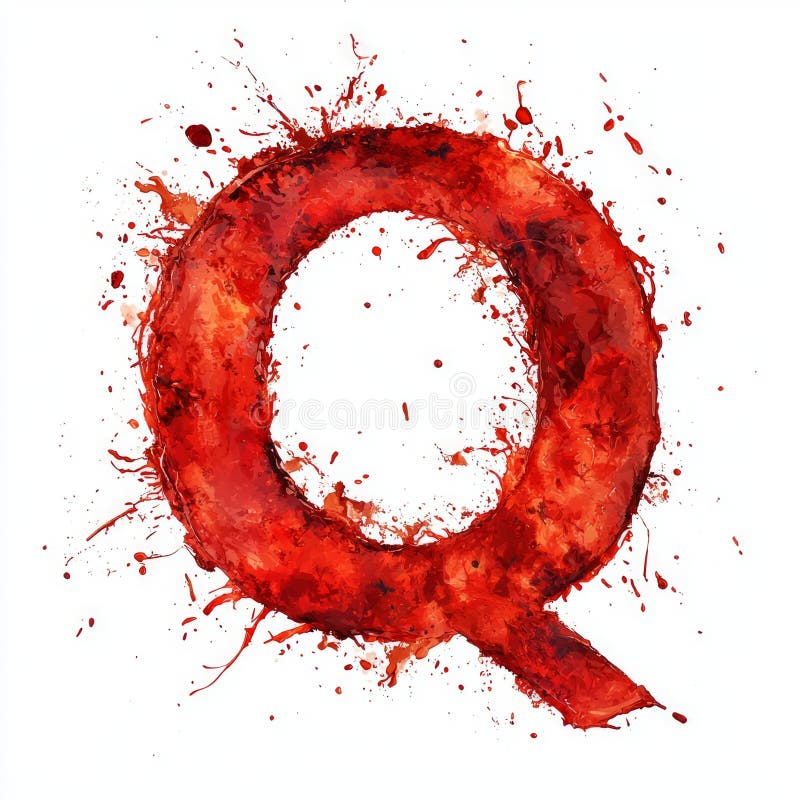 Bold Red Brown Letter Q Created Blood Like Splashes Stark White ...