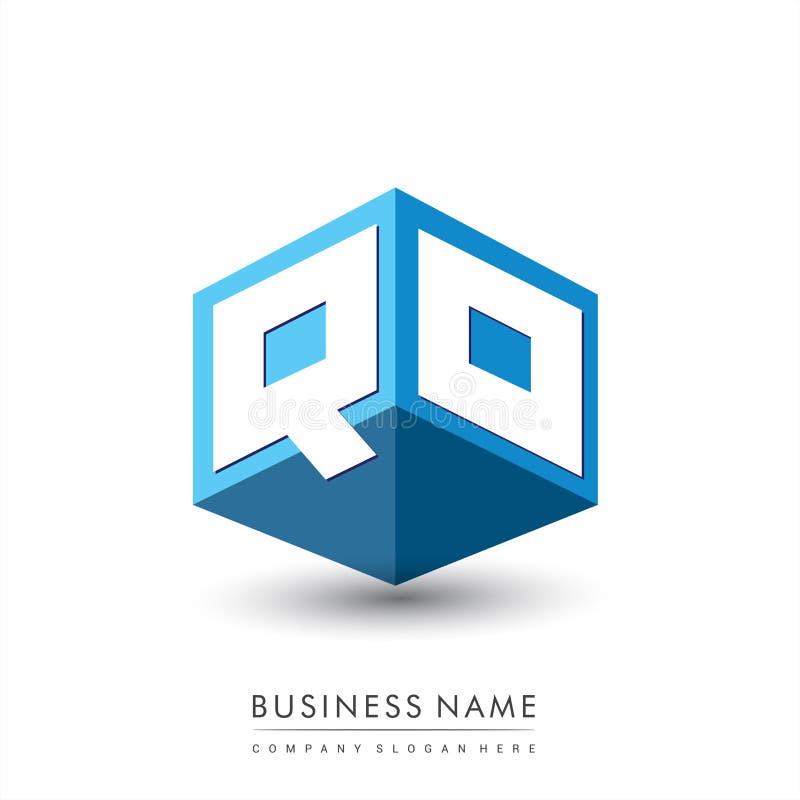 Letter QO Logo in Hexagon Shape and Blue Background, Cube Logo with ...