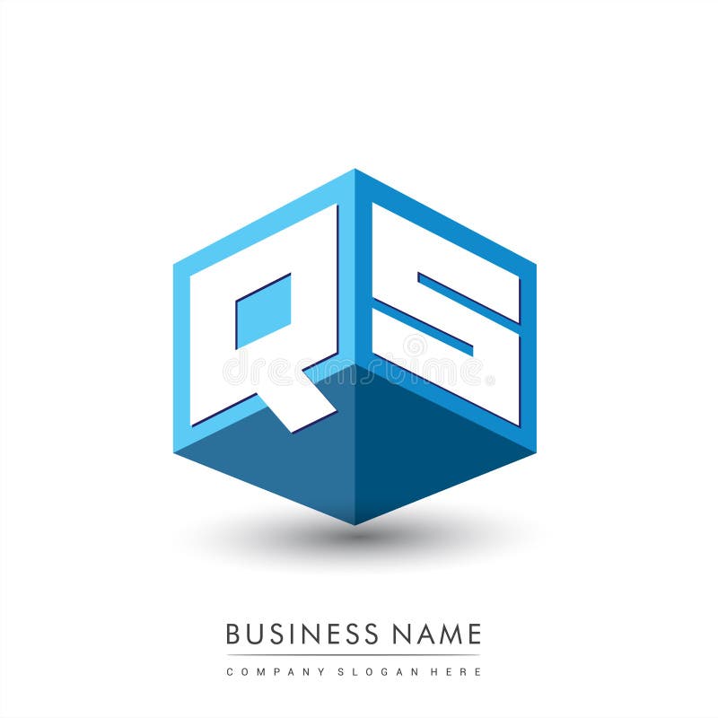 Letter QS Logo in Hexagon Shape and Blue Background, Cube Logo with ...