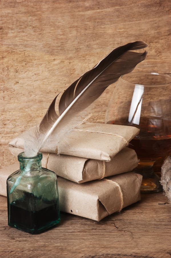 Letter and a quill stock image. Image of heap, beige - 19618053