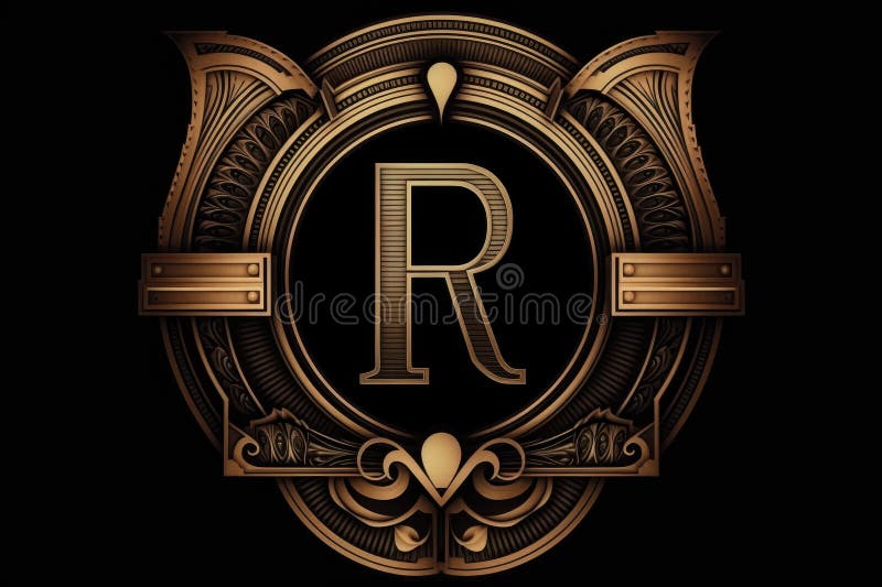 Letter R, Art Deco Style, on Black Background Stock Illustration ...