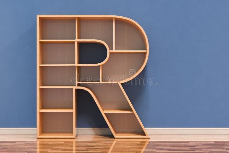 Letter R As Bookshelf in Interior, 3D Rendering Stock Illustration ...