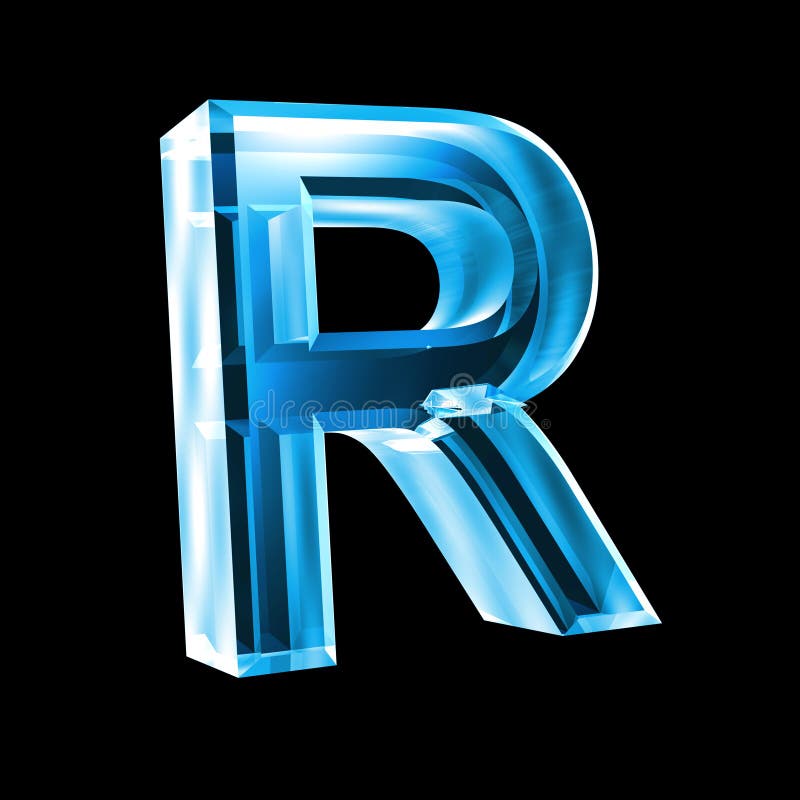 Letter R in blue glass 3D stock illustration. Illustration of typeset ...