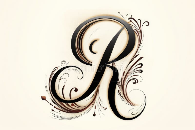 Letter R, Calligraphic Style, on White Background Stock Illustration ...
