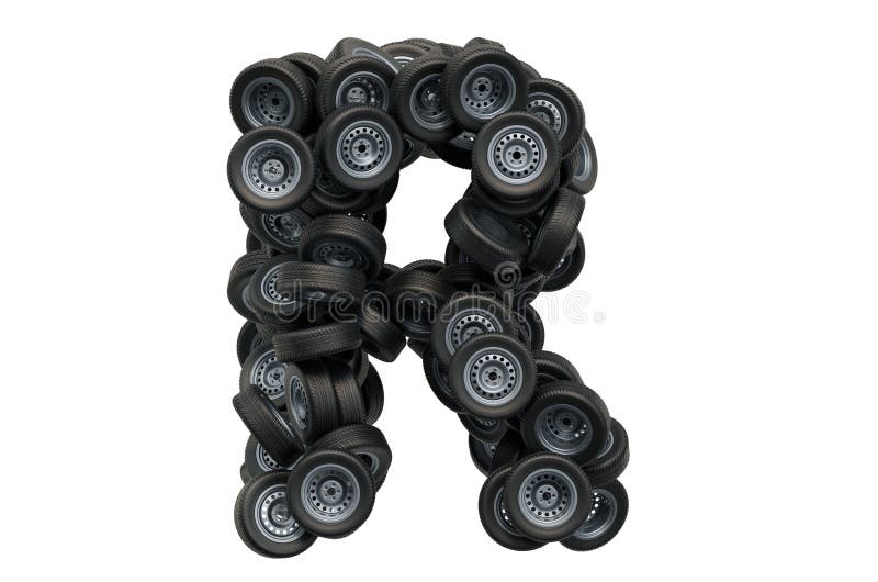 Letter R from Car Wheels, 3D Rendering Stock Illustration ...