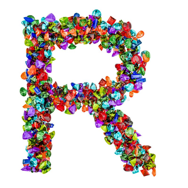 Letter R from Colored Gemstones. 3D Rendering Stock Illustration ...