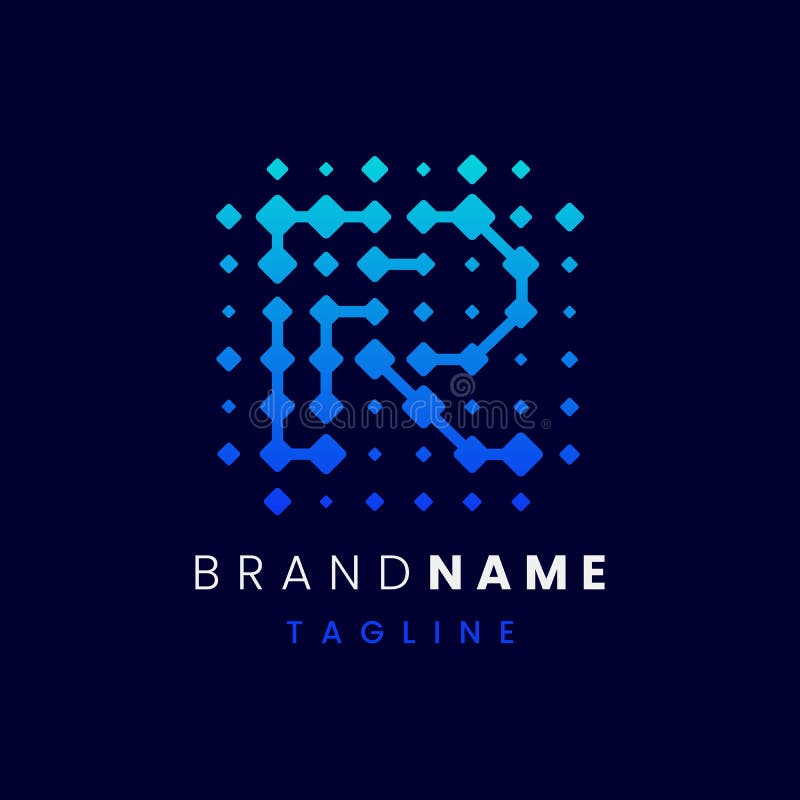 Letter R Connected Dots Technology Logo Design Stock Vector ...