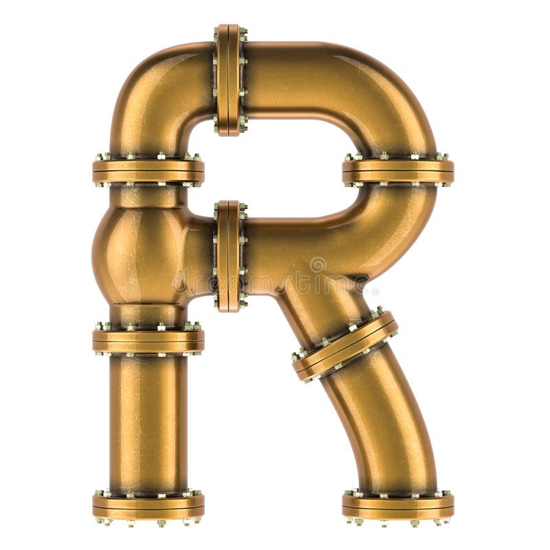 Letter R from Copper, Bronze or Brass Pipes, 3D Rendering Stock ...