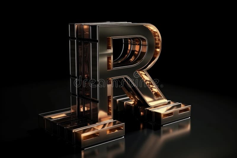 Letter R, 3d Block Letters Style, on Black Background Stock ...