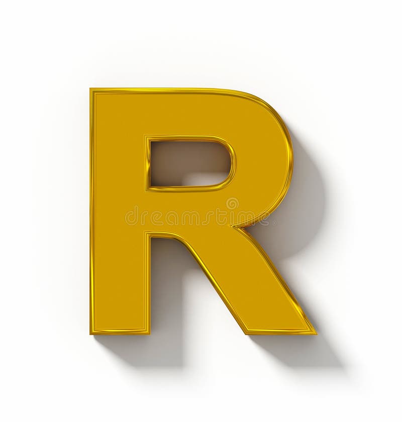 Letter R 3D Golden Isolated on White with Shadow - Orthogonal Pr Stock ...
