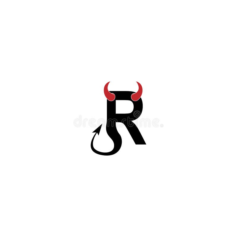 Letter R with Devil`s Horns and Tail Icon Logo Design Vector Stock ...