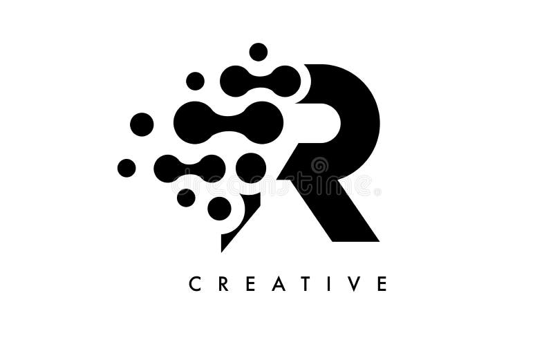 Letter R Dots Logo Design with Black and White Colors on Black ...