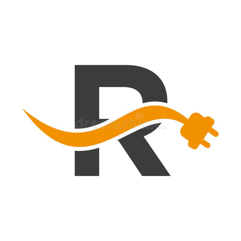 Letter R Electricity or Electrical Logo Concept with Electric Plug ...