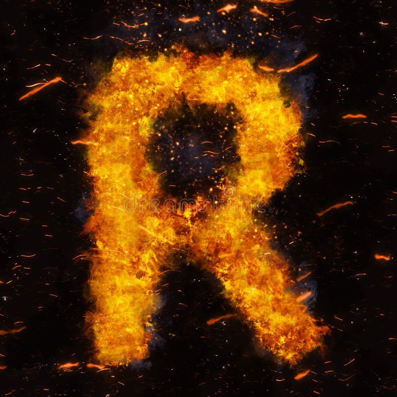 Letter R Flame Explosion Shape with Embers and Sparks Stock ...