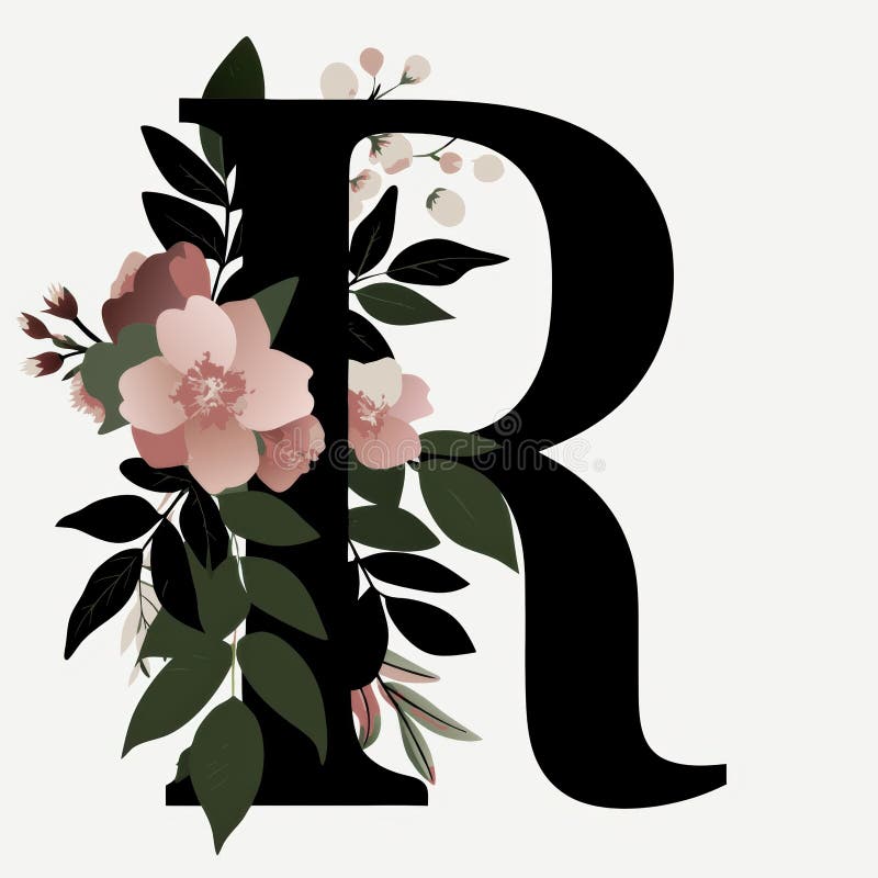 Letter R with Floral Design and Blank Space for Text Stock Illustration ...