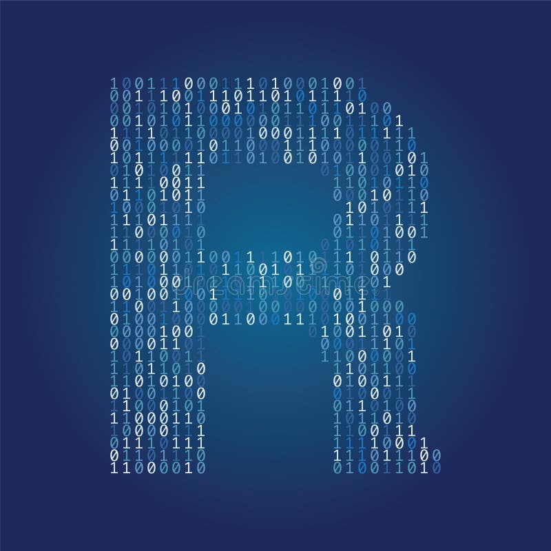 Letter R Font Made from Binary Code Digits on a Dark Blue Background ...