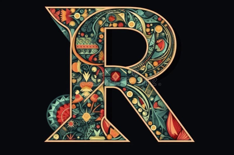 Letter R, Geometric Patterns Style, on White Background Stock ...