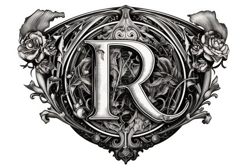 Letter R, Gothic Style, on White Background Stock Illustration ...