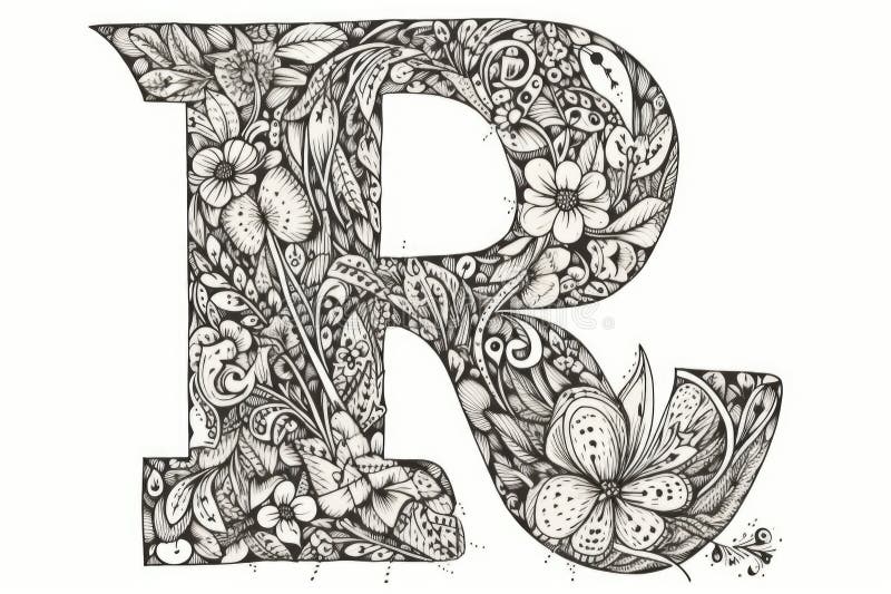 Letter R, Hand-drawn Doodle Style, on White Background Stock ...