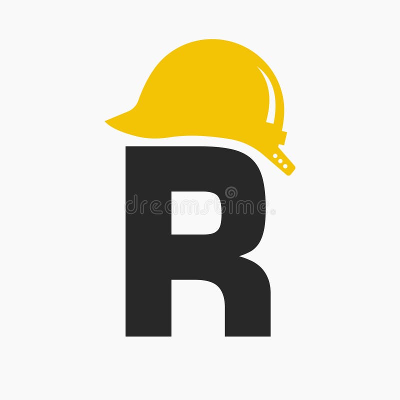 Letter R Helmet Construction Logo Concept with Safety Helmet Icon ...