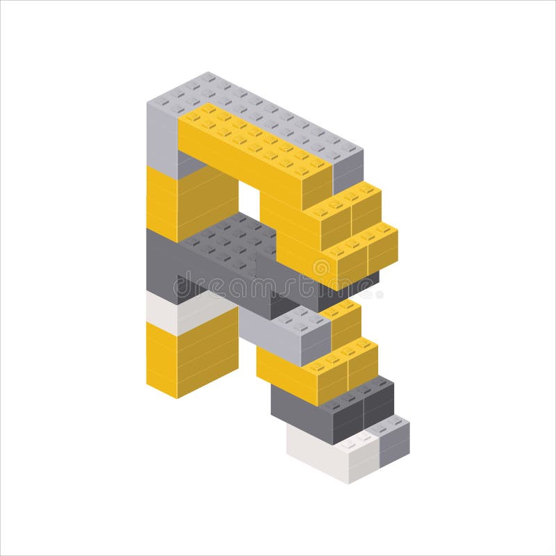 Letter R in Isometric View Assembled from Plastic Blocks. Vector Stock ...