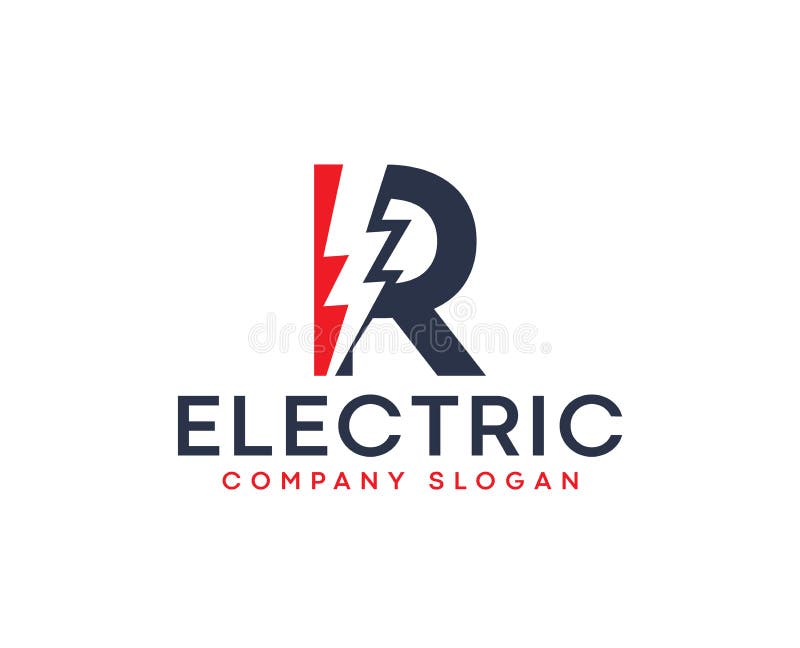 Letter R Lightning Electric Logo with Lighting Bolt Stock Illustration ...