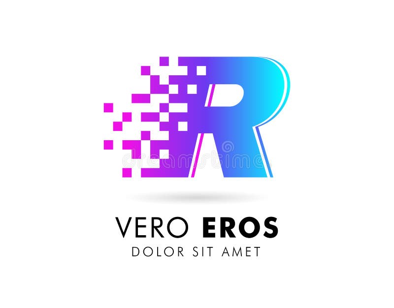 Letter R Logo Design Template. Letter R Logo in Pixel Motion Style with ...